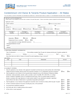 Fillable Online Condominium Unit Owner Tenants Product Application All ...
