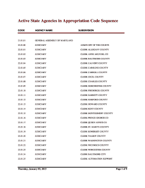 Fillable Online Active State Agencies in Appropriation Code Sequence ...