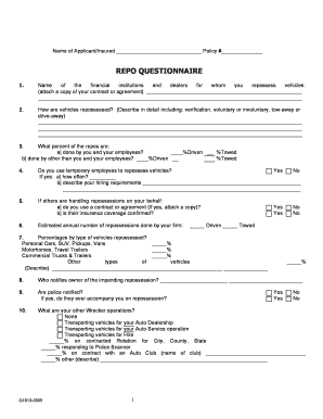 Fillable Online REPO QUESTIONNAIRE - Commonwealth Underwriters Ltd Fax ...