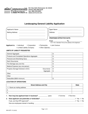 Fillable Online Landscaping General Liability Application - commundcom ...