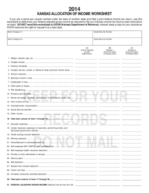 Fillable Online ksrevenue 2014 Allocation of Income Worksheet 11-13 ...