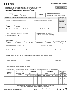 Fillable Online Application for Canada Pension Plan Disability benefits ...