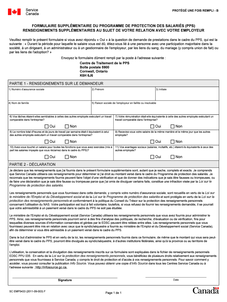 Fillable Online servicecanada gc FORMULAIRE SUPPLMENTAIRE DU PROGRAMME ...