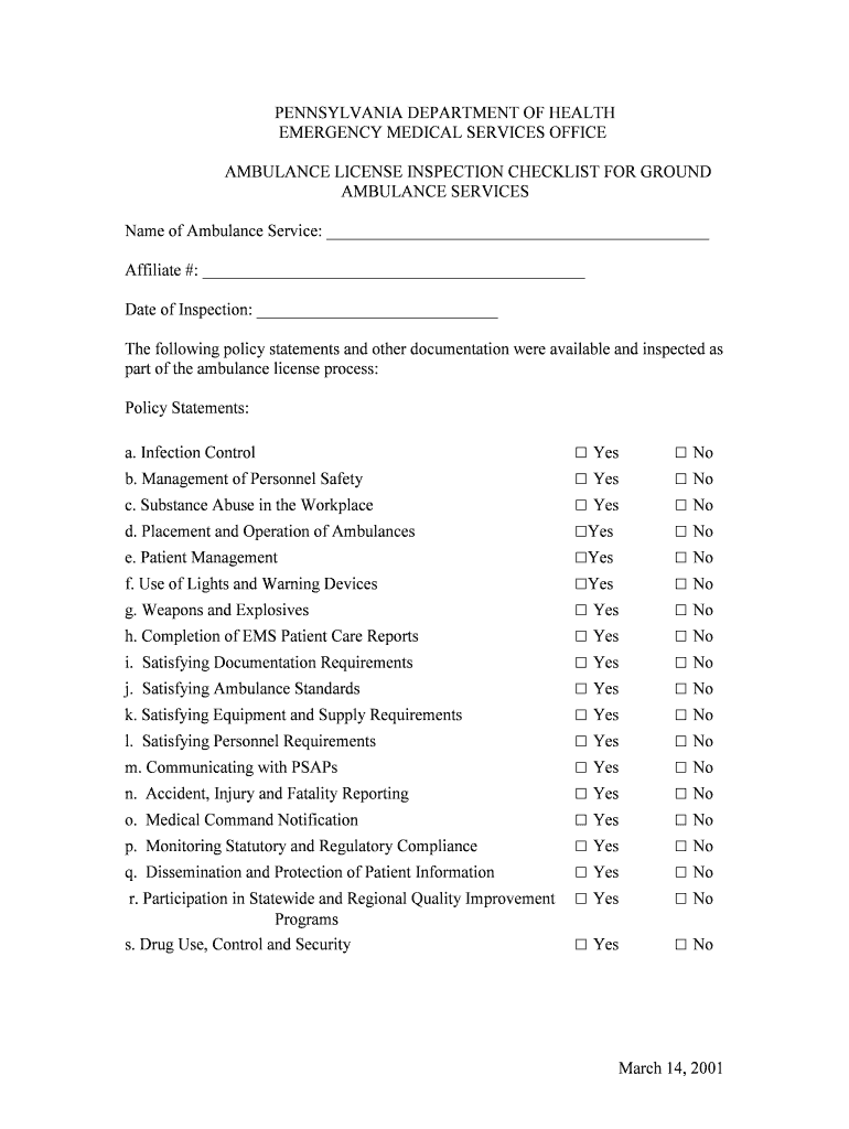 Fillable Online phila PENNSYLVANIA DEPARTMENT OF HEALTH EMERGENCY ...