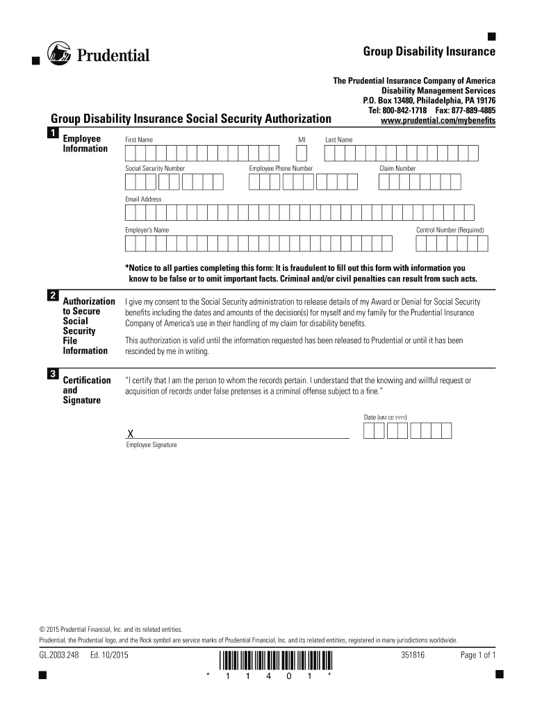 Fillable Online Group Disability Insurance Social Security ...