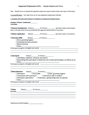 Fillable Online detr state nv Supported Employment SE Sample Reports ...