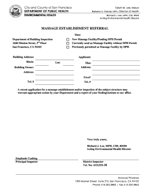 Fillable Online sfdph SFDPH Massage Establishment Referral Form Fax ...