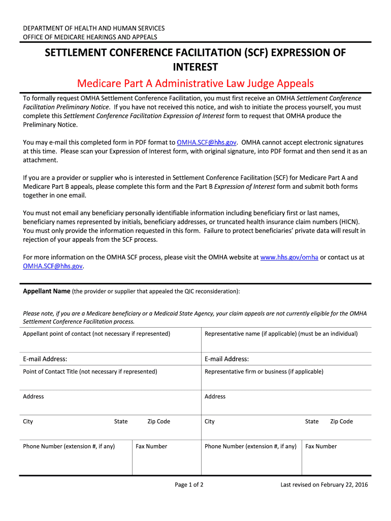 Fillable Online hhs SETTLEMENT CONFERENCE FACILITATION EXPRESSION OF ...