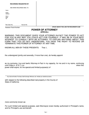 Fillable Online SPACE ABOVE THIS LINE FOR RECORDERS USE POWER OF ATTORNEY Fax Email Print ...