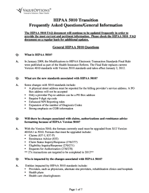 Fillable Online HIPAA 5010 Transition Frequently Asked QuestionsGeneral ...