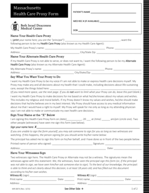 Fillable Online Massachusetts - Beth Israel Deaconess Medical Center ...