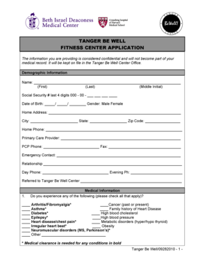 Fillable Online TANGER BE WELL FITNESS CENTER APPLICATION Fax Email ...