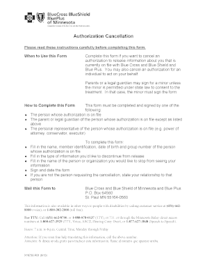 Fillable Online Authorization Cancellation - Blue Cross and Blue Shield ...