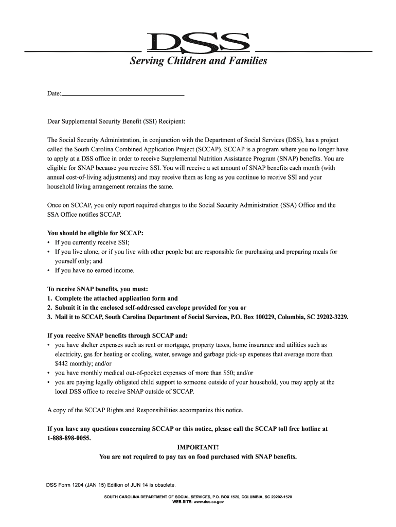 Fillable Online dss sc DSS Form 1204 JAN 15DSS Form 1204 DEC 09qxd ...