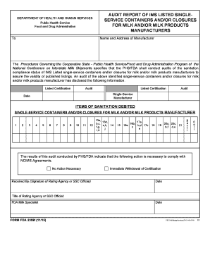 Fillable Online fda AUDIT REPORT OF IMS LISTED SINGLE- DEPARTMENT OF ...