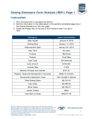 Fillable Online Closing Disclosure Form Analysis REFI Page 1 ...