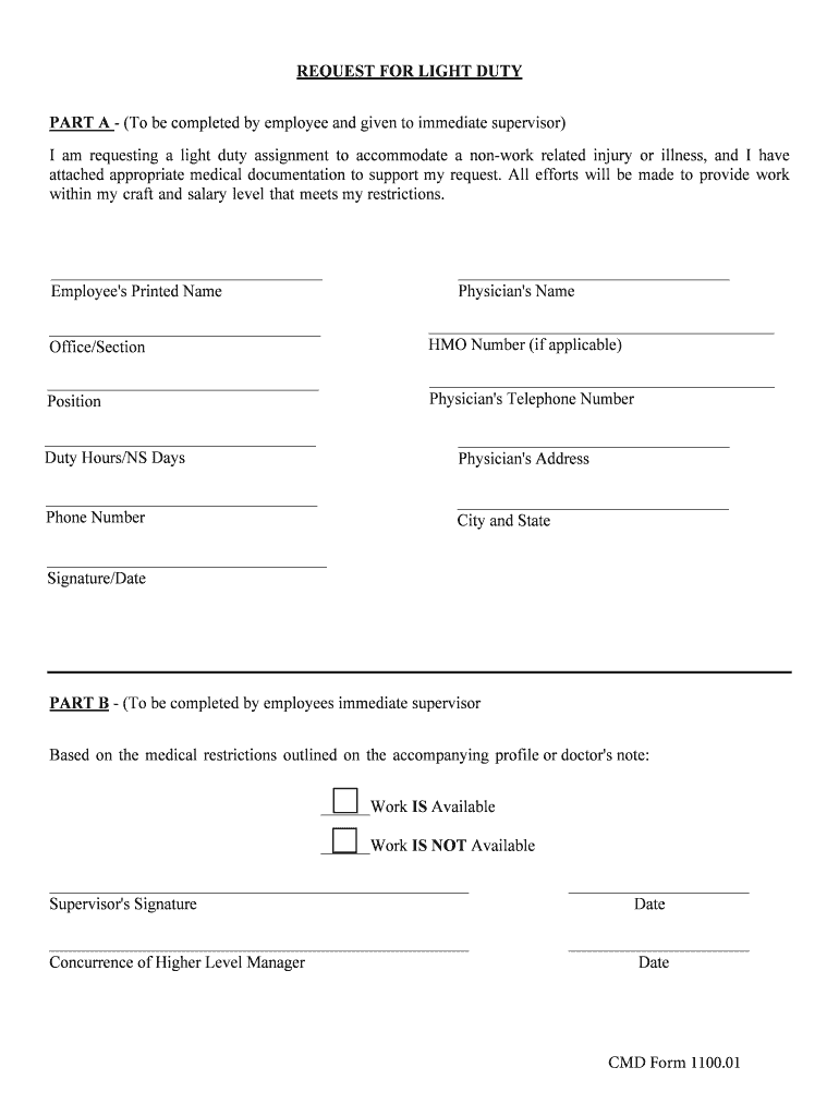 Fillable Online calguard ca Light Duty Request 07-14-03 - California ...