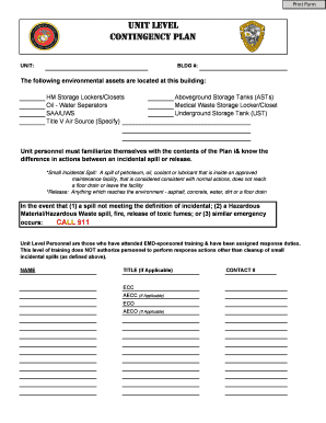 Fillable Online UNIT LEVEL CONTINGENCY PLAN - Camp Lejeune Fax Email Print - pdfFiller