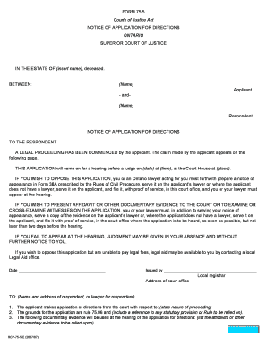 Fillable Online ontariocourtforms on NOTICE OF APPLICATION FOR ...