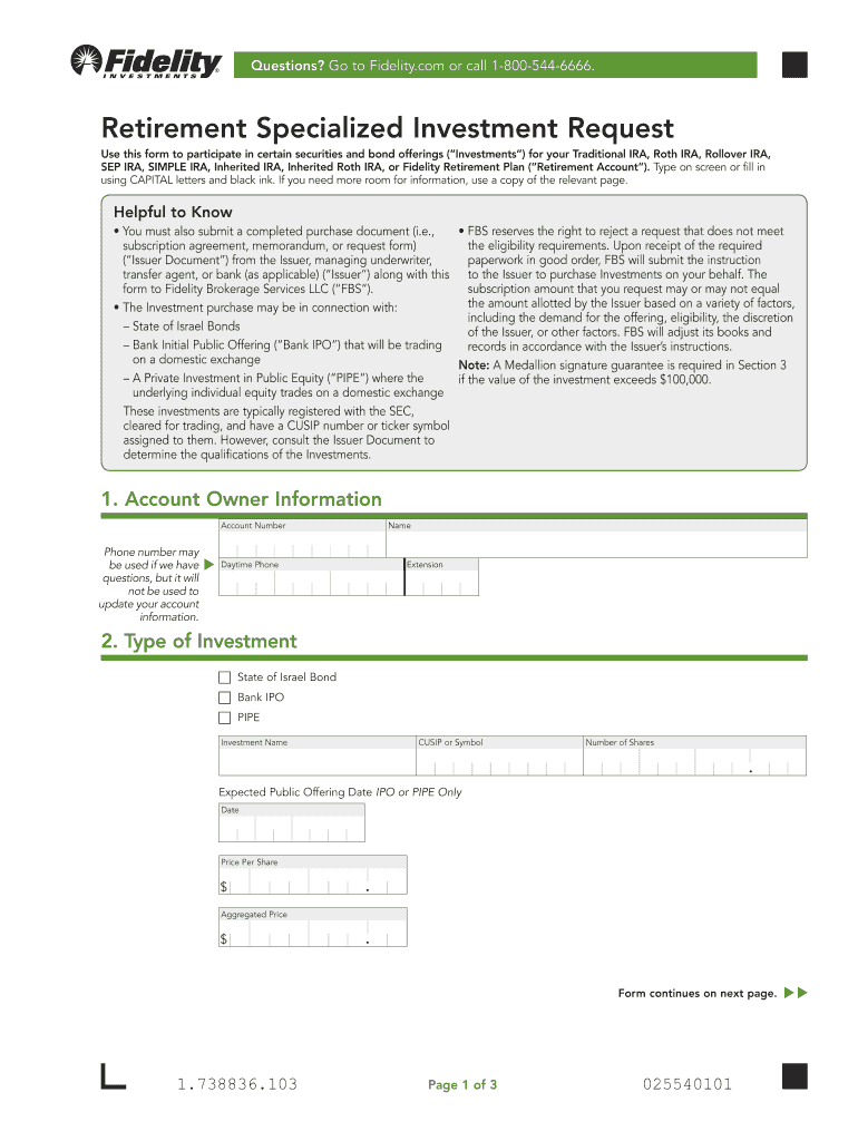 Fidelity Retirement Investment Request Form - Blank Fillable Template ...