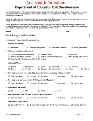 Fillable Online www2 ed Department of Education Exit Questionnaire Fax ...