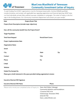 Fillable Online BlueCross BlueShield of Tennessee Community Investment ...