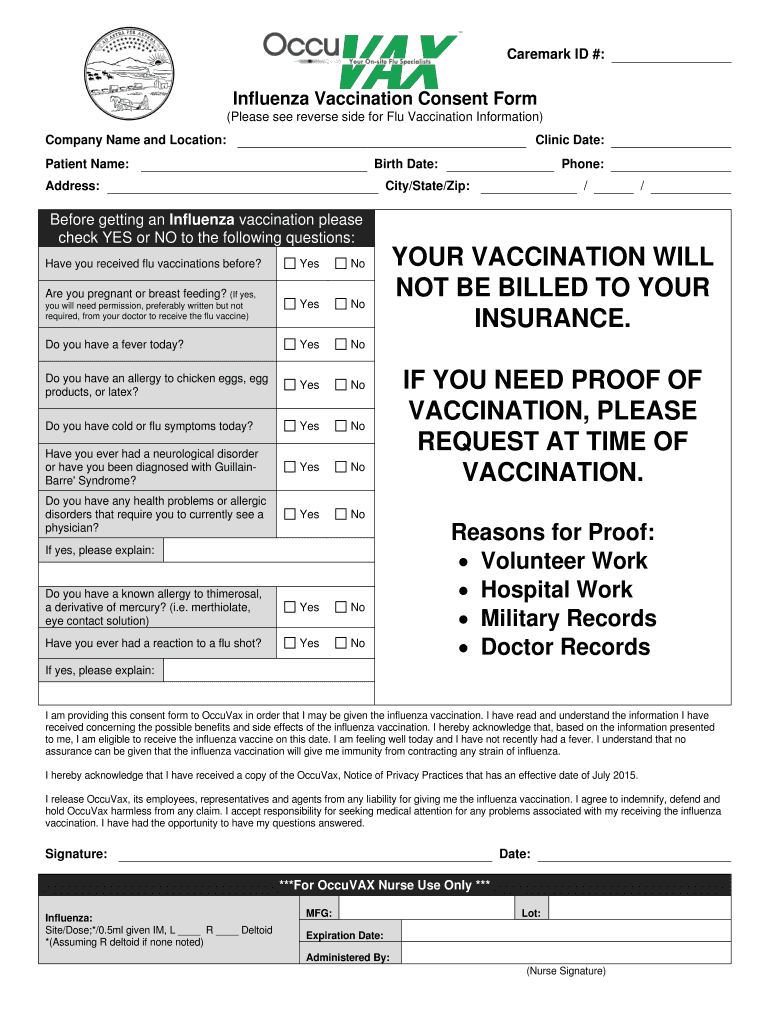 Fillable Online kdheks Influenza Vaccination Consent Form - KDHE Fax ...
