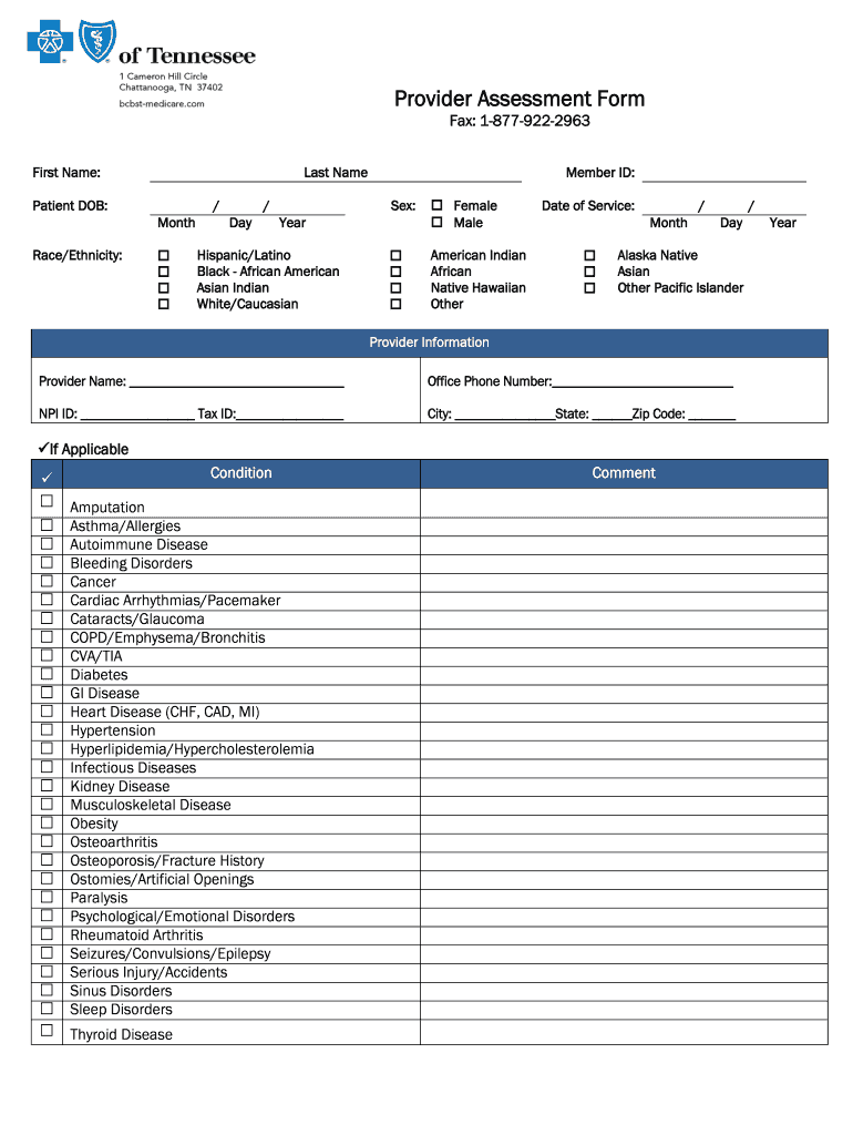 Fillable Online Provider Assessment Form - Health Insurance Fax Email ...