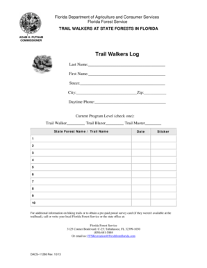 Fillable Online Trail Walkers Log Fax Email Print - pdfFiller