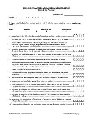 Fillable Online wiu STUDENT EVALUATION of the SOCIAL WORK PROGRAM ...