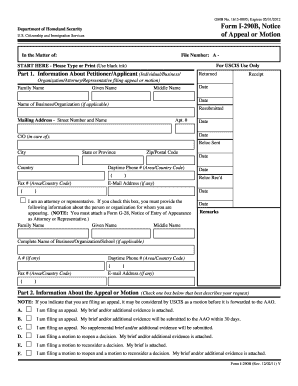 Fillable Online Department of Homeland Security Form I-290B Notice US ...