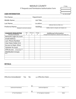 Fillable Online NAVAJO COUNTY Only IT Requests Permissions Form Fax ...