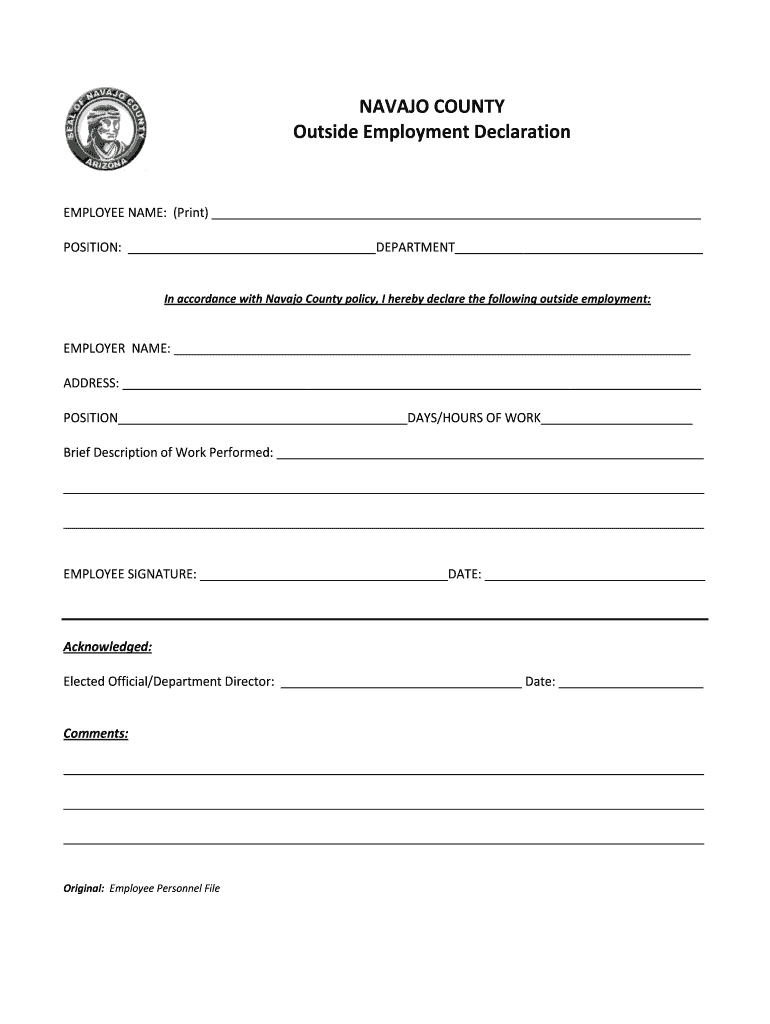 Fillable Online NAVAJO COUNTY Outside Employment Declaration Fax Email ...