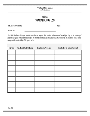 Fillable Online Sharps Injury Log - Navajo County Arizona Fax Email ...