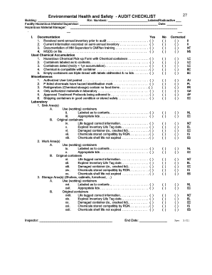 Fillable Online umkc Environmental Health and Safety - AUDIT CHECKLIST ...