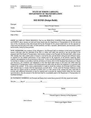 Fillable Online BID BOND Design-Build - N C Dot Fax Email Print - pdfFiller