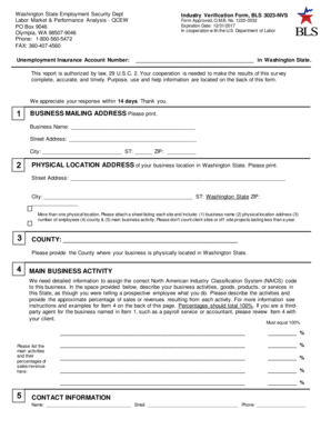 Fillable Online bls Washington State Employment Security Dept Industry ...