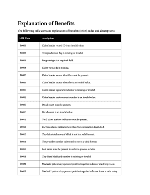 Fillable Online The following table contains explanation of benefits ...