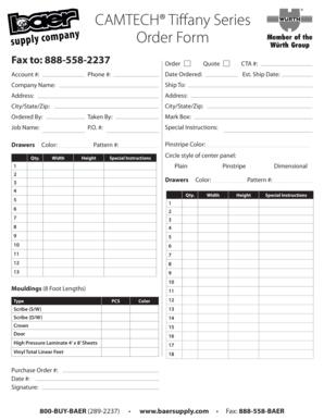 Fillable Online CAMTECH Tiffany Series Order Form - Baer Supply Fax ...