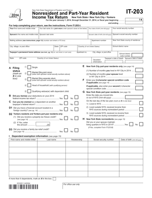 Fillable Online Nonresident and Part-Year Resident IT-203 Income Tax ...
