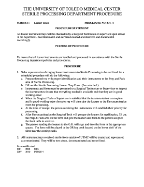 Fillable Online utoledo STERILE PROCESSING DEPARTMENT PROCEDURE ...