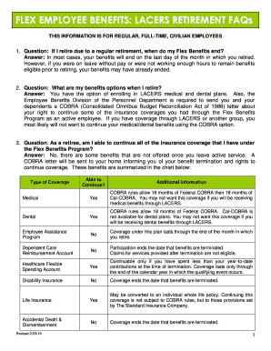 Fillable Online FLEX EMPLOYEE BENEFITS: LACERS RETIREMENT FAQs Fax ...