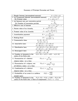 Fillable Online Summary of Principal Formulas and Terms Fax Email Print ...