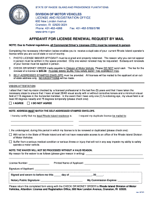 Fillable Online dmv ri Affidavit for License Renewal Request by Mail ...