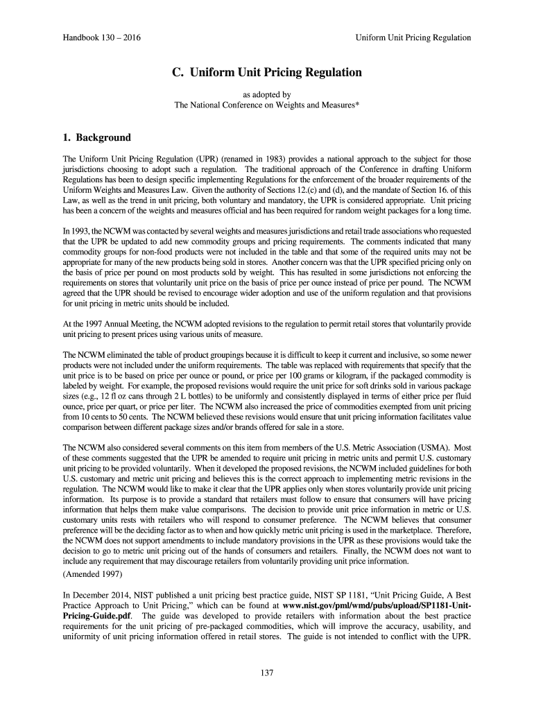 Fillable Online nist C Uniform Unit Pricing Regulation - nistgov Fax Email Print - pdfFiller