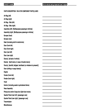Fillable Online dmv ri Salvage Inspection - Parts Description Sheet ...