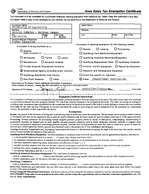 Fillable Online louisville Iowa Sales Tax Exemption Certificate. iowa ...