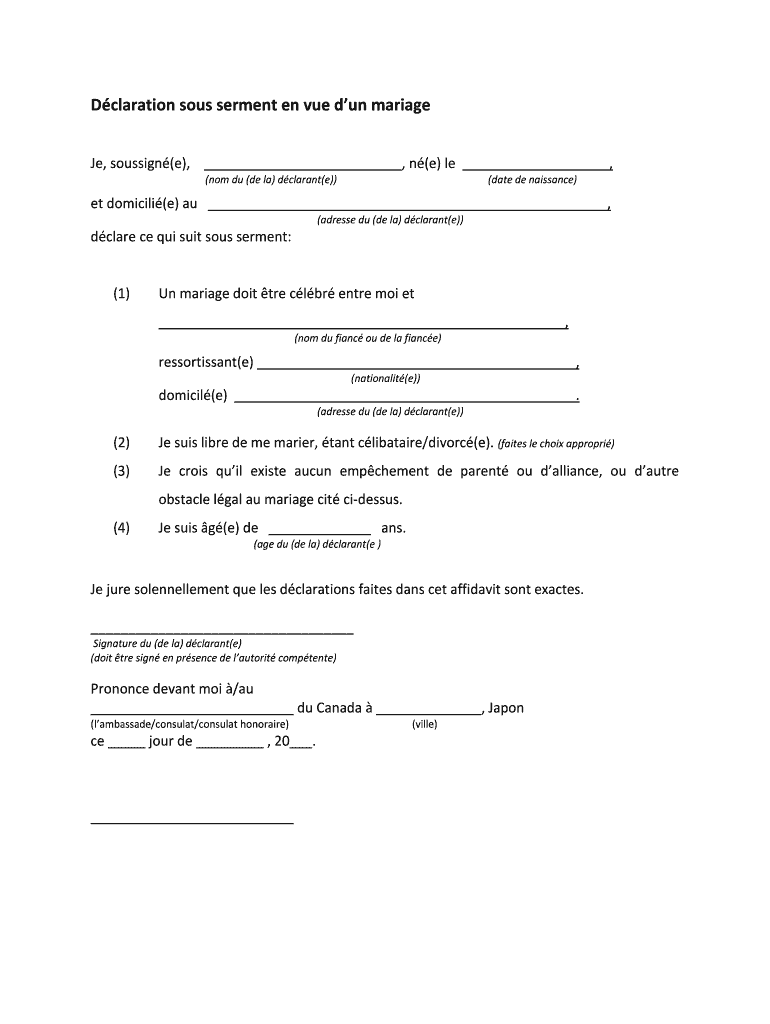 Remplissable En Ligne canadainternational gc Dclaration sous serment en ...