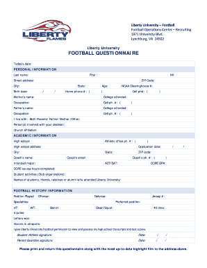 Fillable Online liberty Liberty University FOOTBALL QUESTIONNAIRE Fax ...