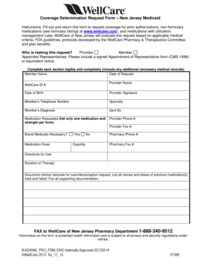 Fillable Online Coverage Determination Request Form - New Jersey Fax ...